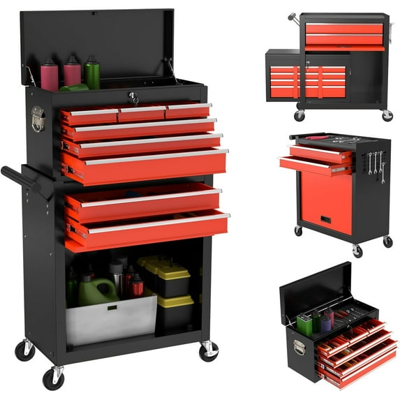 8-Drawer Rolling Tool Box, Lockable Rolling Tool Chest with Wheels and ...
