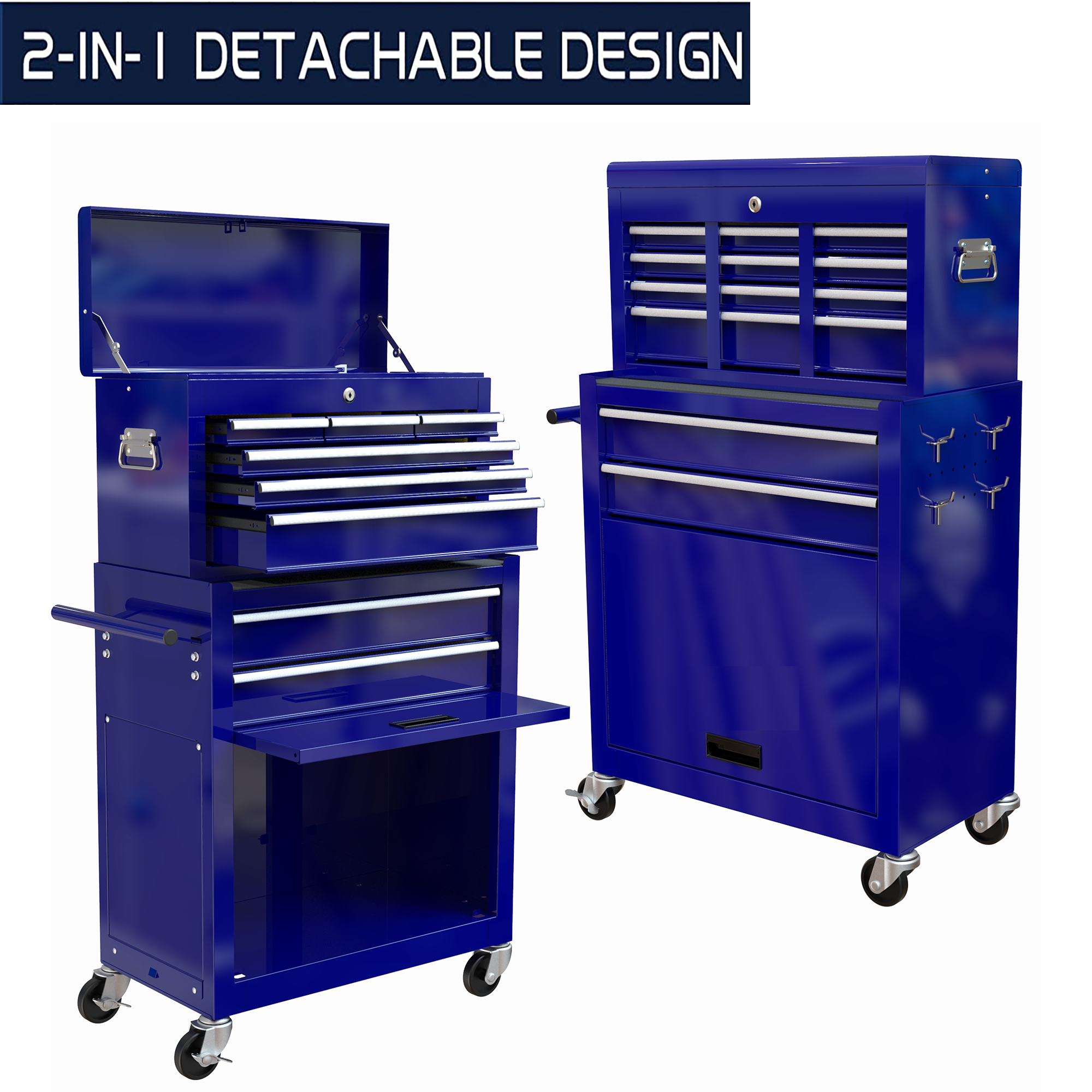 8-Drawer Rolling Tool Chest, 2-IN-1 Tool Chest and Cabinet Stainless ...