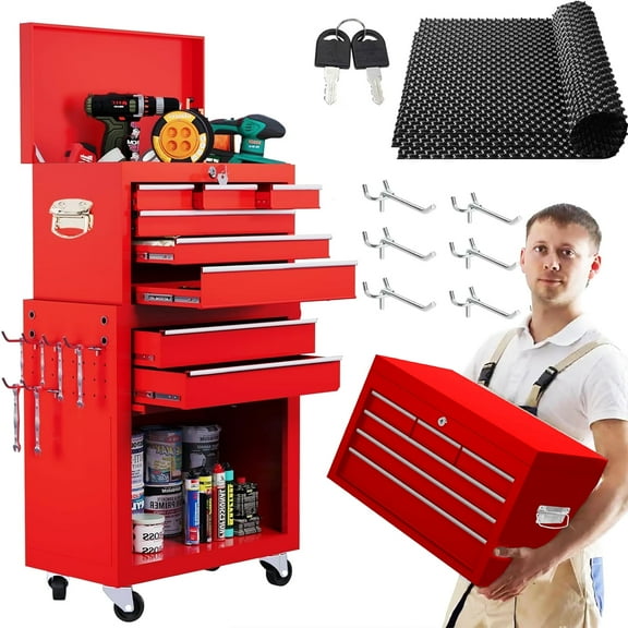 8-Drawer Rolling Tool Box, Lockable Rolling Tool Chest with Wheels and ...