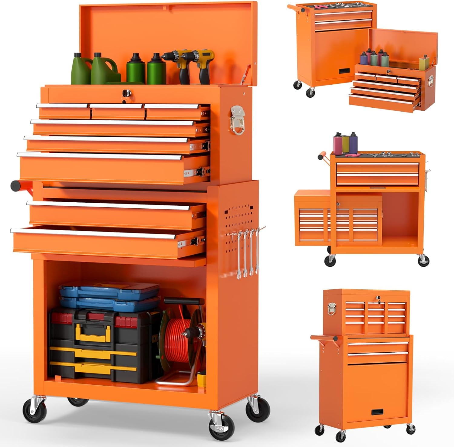 8 Drawer Rolling Tool Chest, Large Capacity Rolling Tool Box with Wheels, Locking Mechanical ...