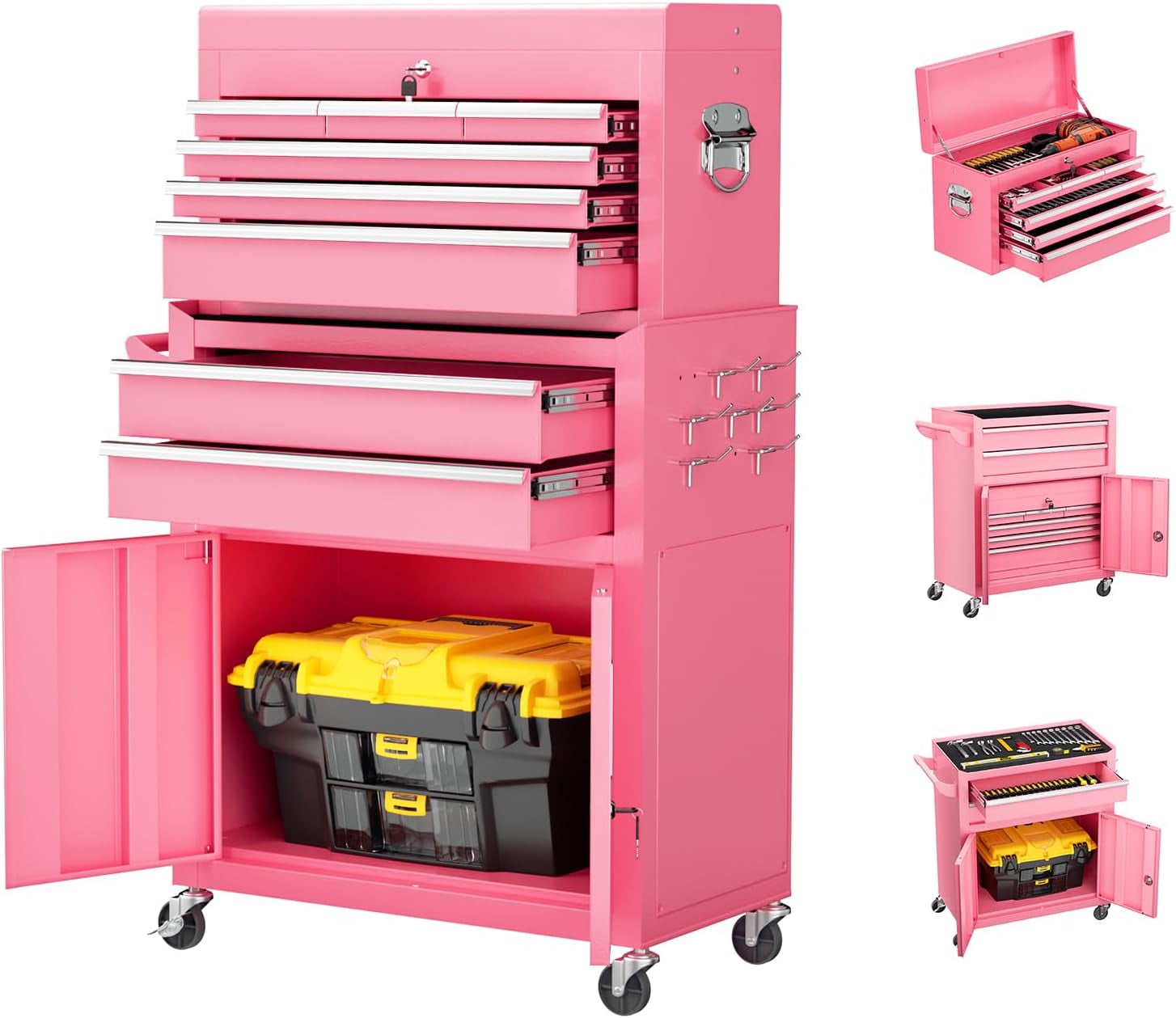8-Drawer Rolling Tool Chest with Lock, Detachable Tool Cabinet Cart ...