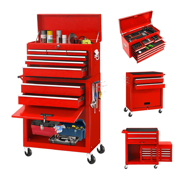 SOLAURA 8-Drawer Rolling Tool Chest Metal Tool Box Lockable Storage ...