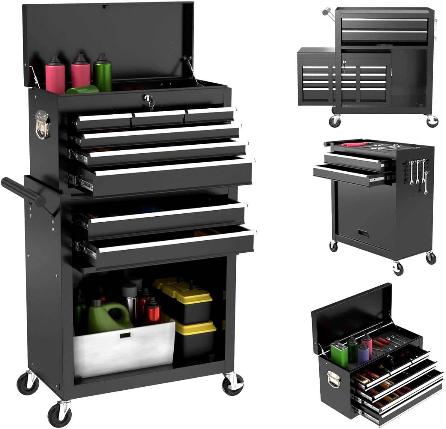 8-Drawer Rolling Tool Chest & Portable Tool Box with 2 Handles ...