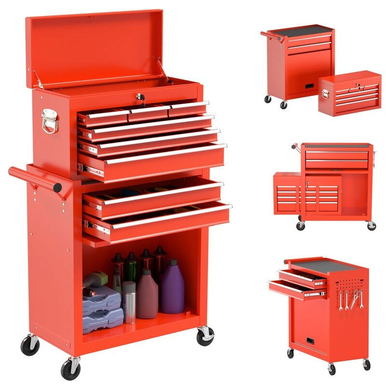 8-Drawer Rolling Tool Chest & Removable Tool Box Organizer with Lock Red - Walmart.com