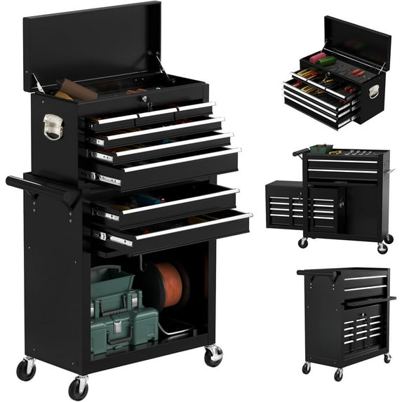 8-Drawer Rolling Tool Chest with Wheels, 2-in-1 Detachable Tool Box ...
