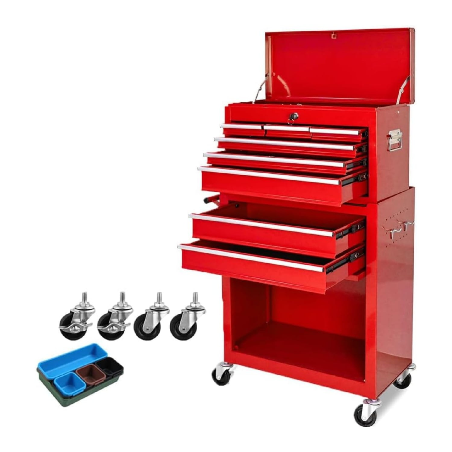 8-Drawer Rolling Tool Chest with Wheels & Detachable Top, Heavy-Duty ...