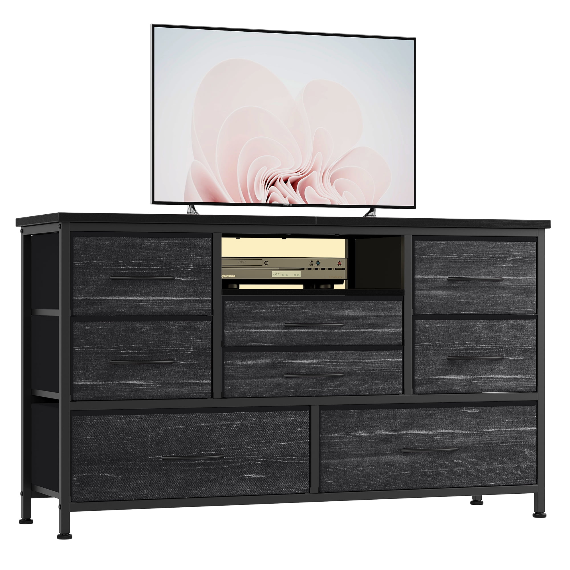 8-Drawer Smart TV Stand with Power Outlet & LED Lights, Modern Dresser ...
