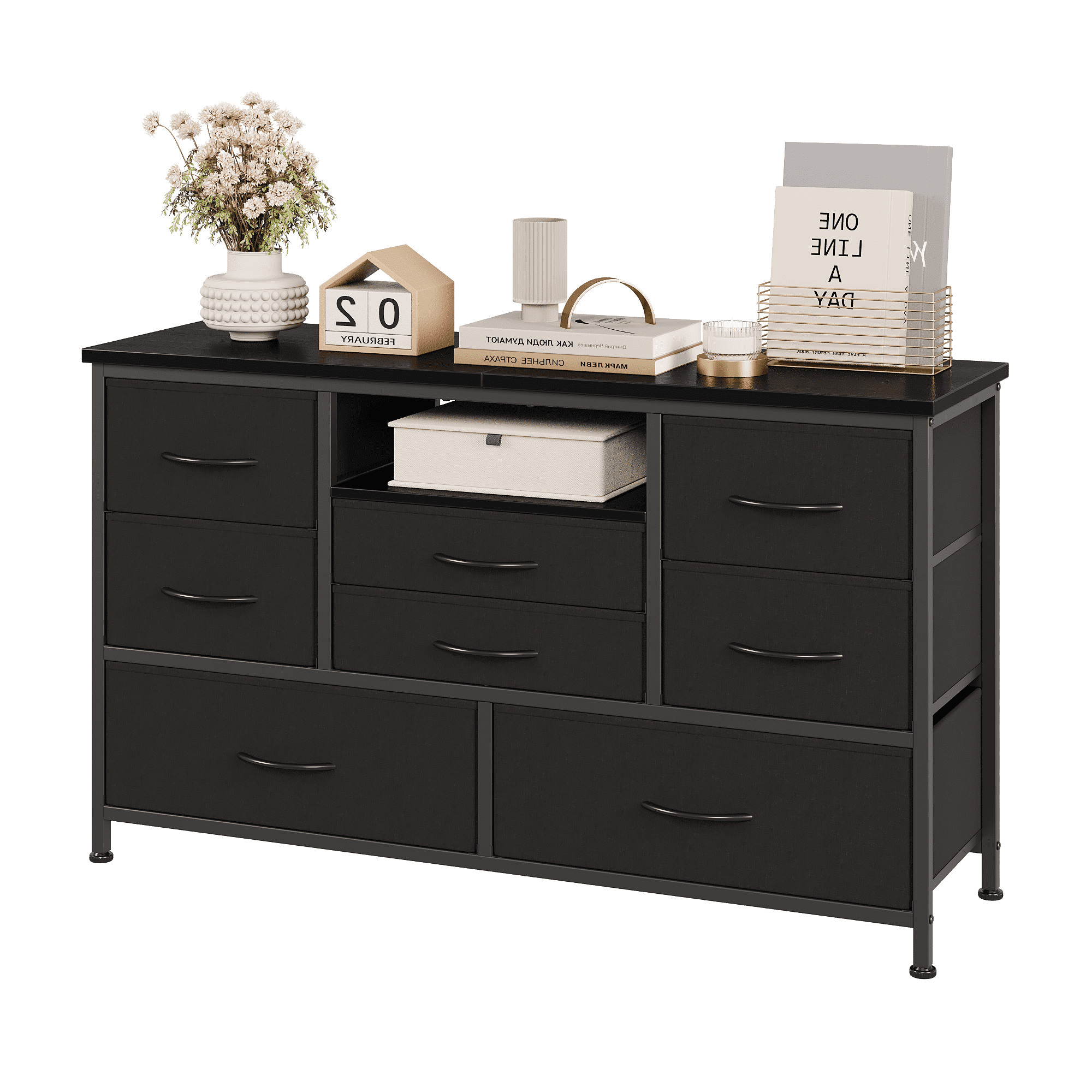 8-Drawer Smart TV Stand with Power Outlet & LED Lights, Modern Dresser ...
