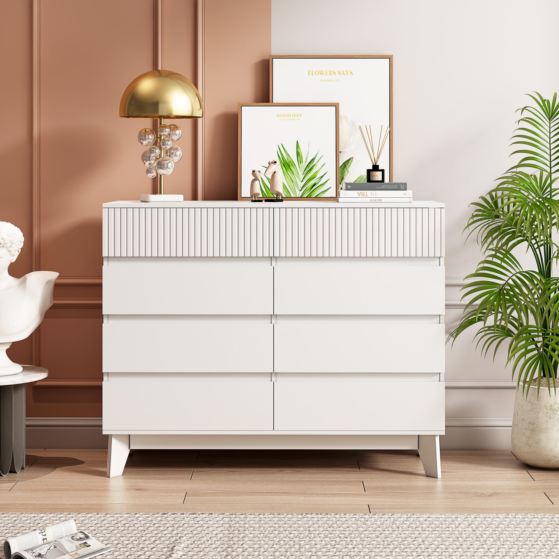 8-Drawer Storage Cabinet with Striped Decorative Finish, Wooden Accent ...