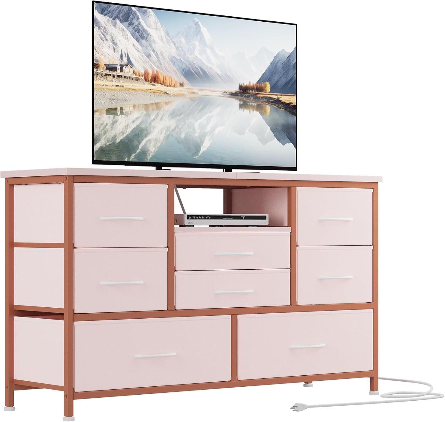 8 Drawer TV Cabinet with Socket, Adjustable Feet, 50 Inch TV Console ...