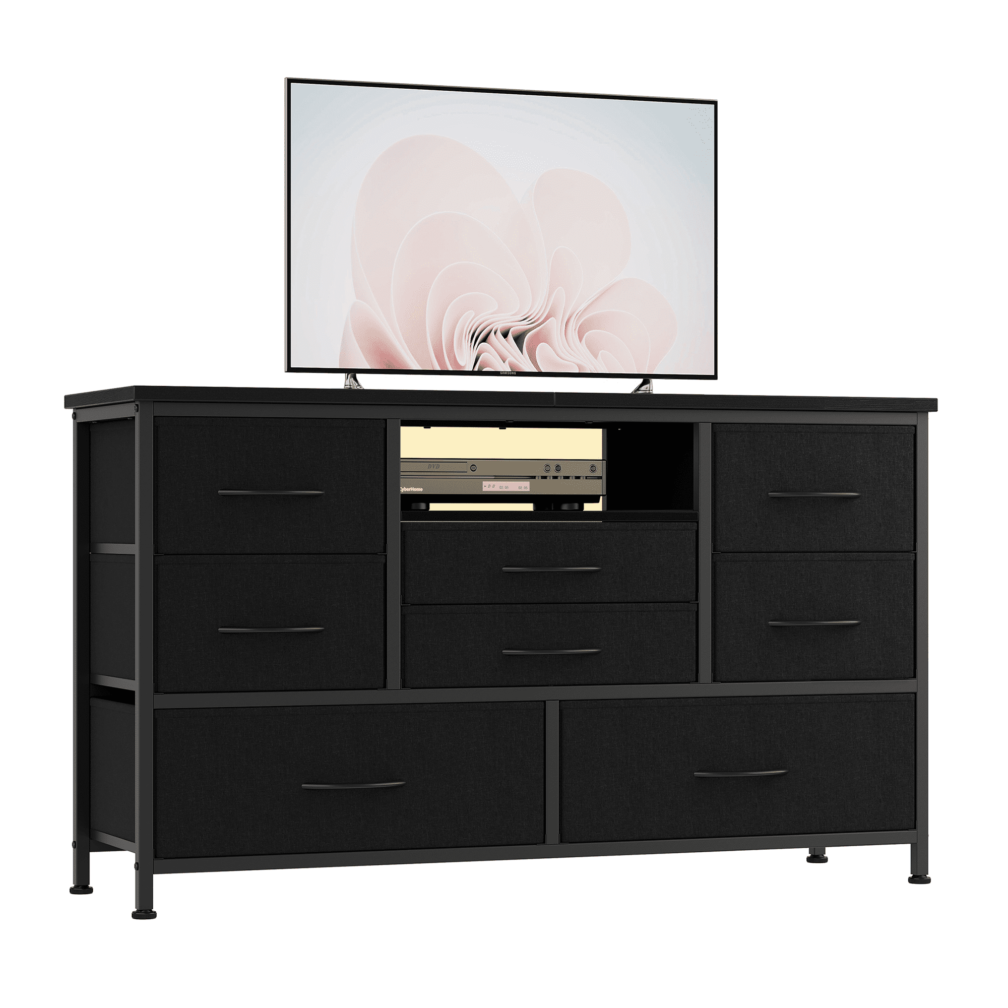 8-Drawer TV Stand with Built-In Power Outlet & RGB LED Lights ...