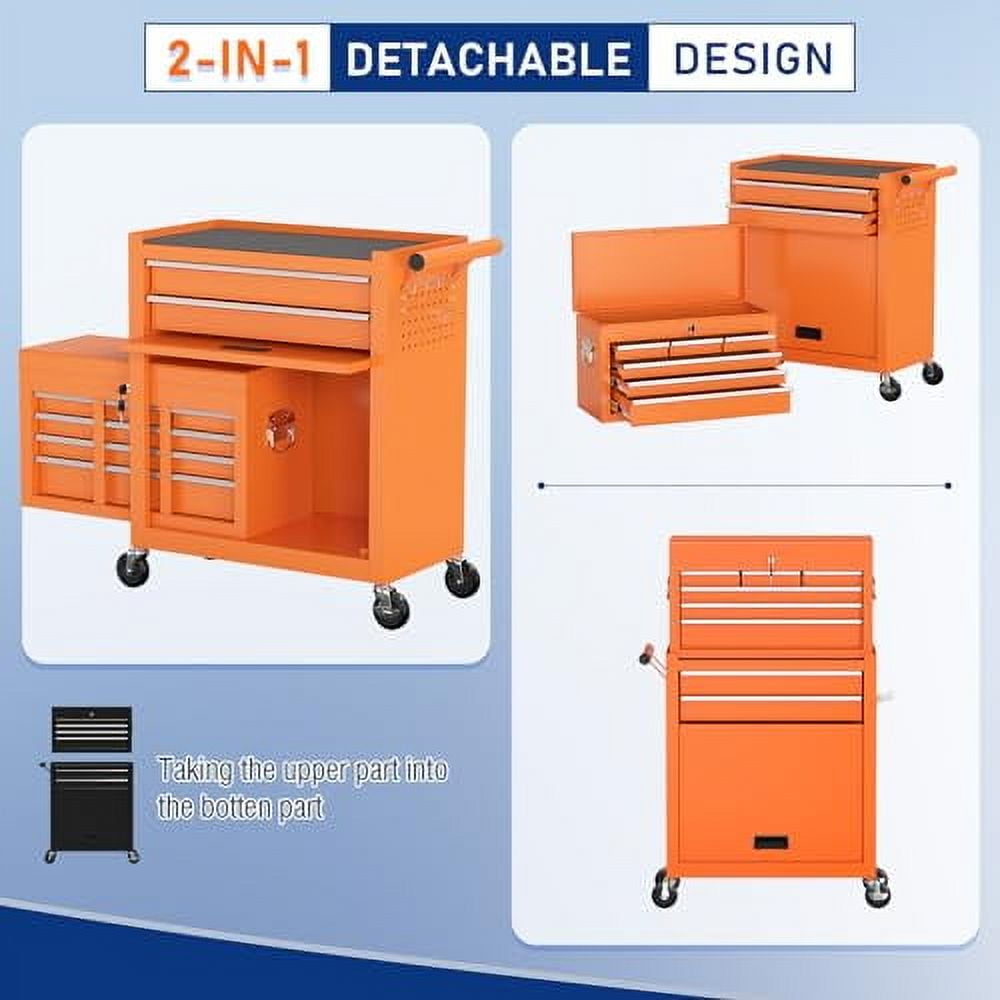 8-Drawer Tool Chest, 2-in-1 Detachable Rolling Tool Storage Cabinet High Capacity Tool Box with ...