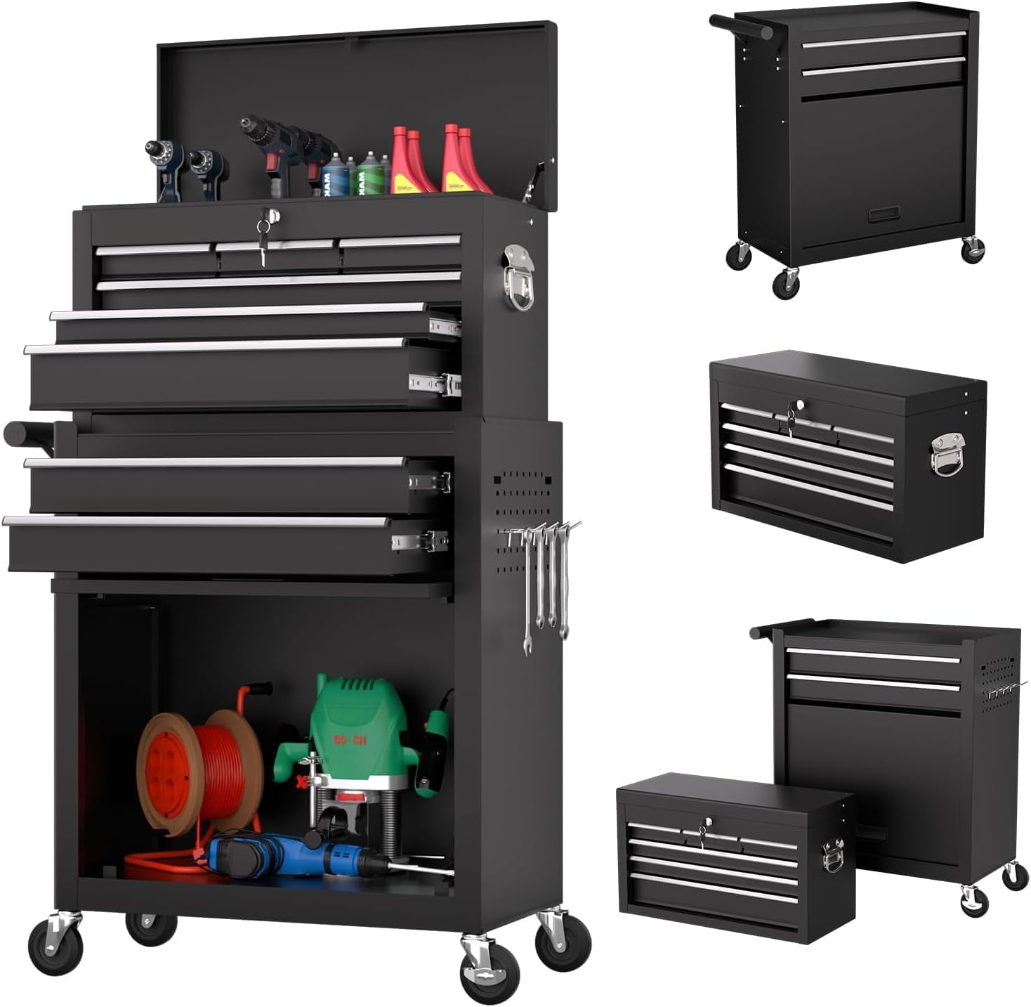 8-Drawer Tool Chest with Wheels,High Capacity Rolling Tool Box with Wheels,Locking Mechanical ...