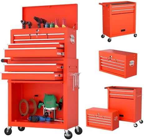 8-Drawer Tool Chest with Wheels,High Capacity Rolling Tool Box with Wheels,Locking Mechanical ...