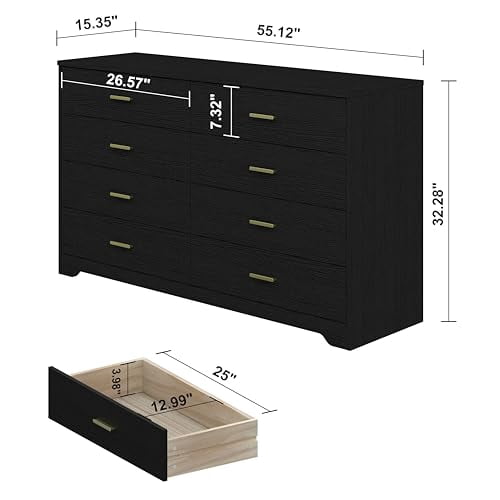 8 Drawer Wood Lateral Dresser, Big Wide Chest of Drawers Storage ...