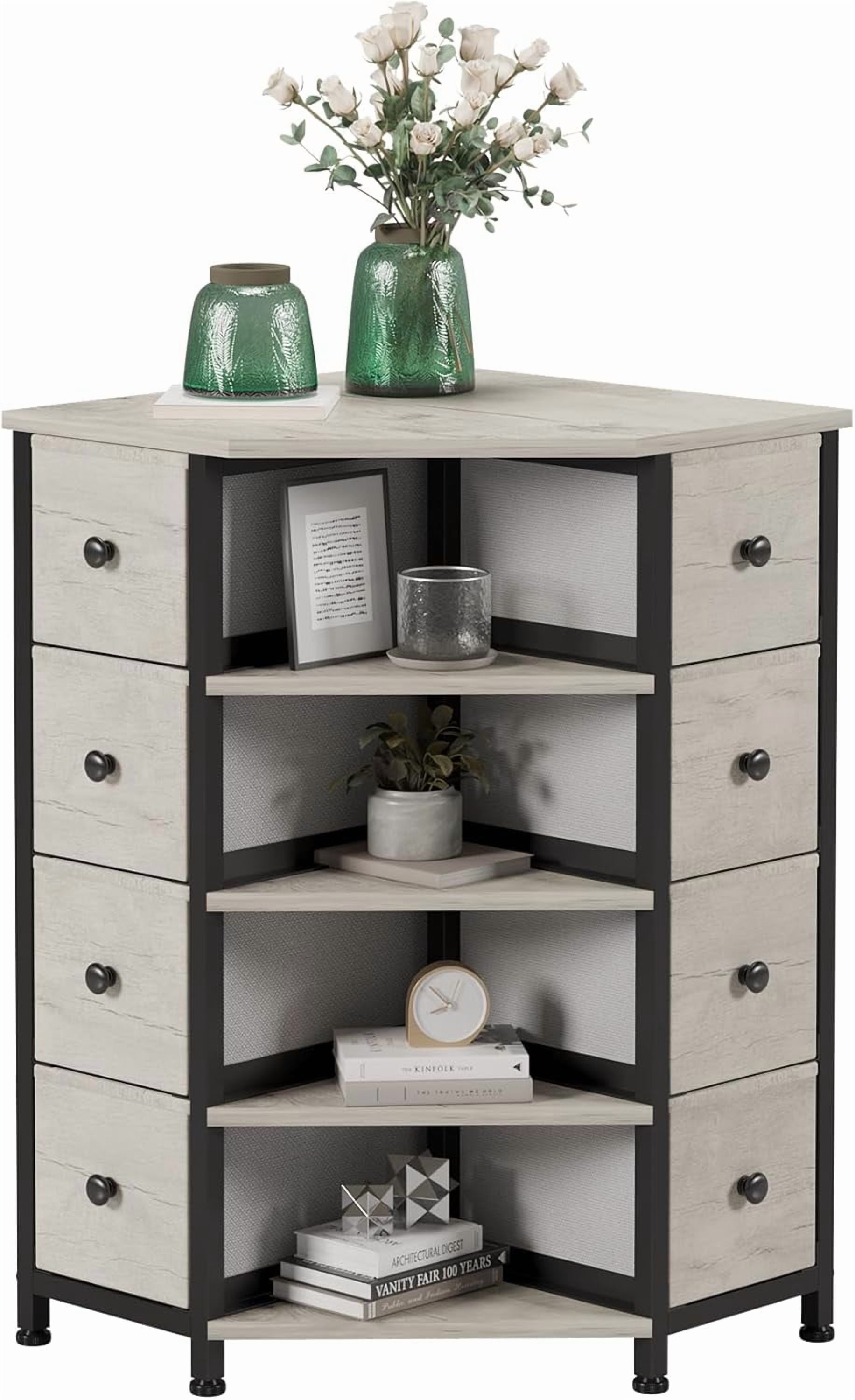 8 Drawers Corner Dresser with Storage Fabric Drawers and Open Shelves ...