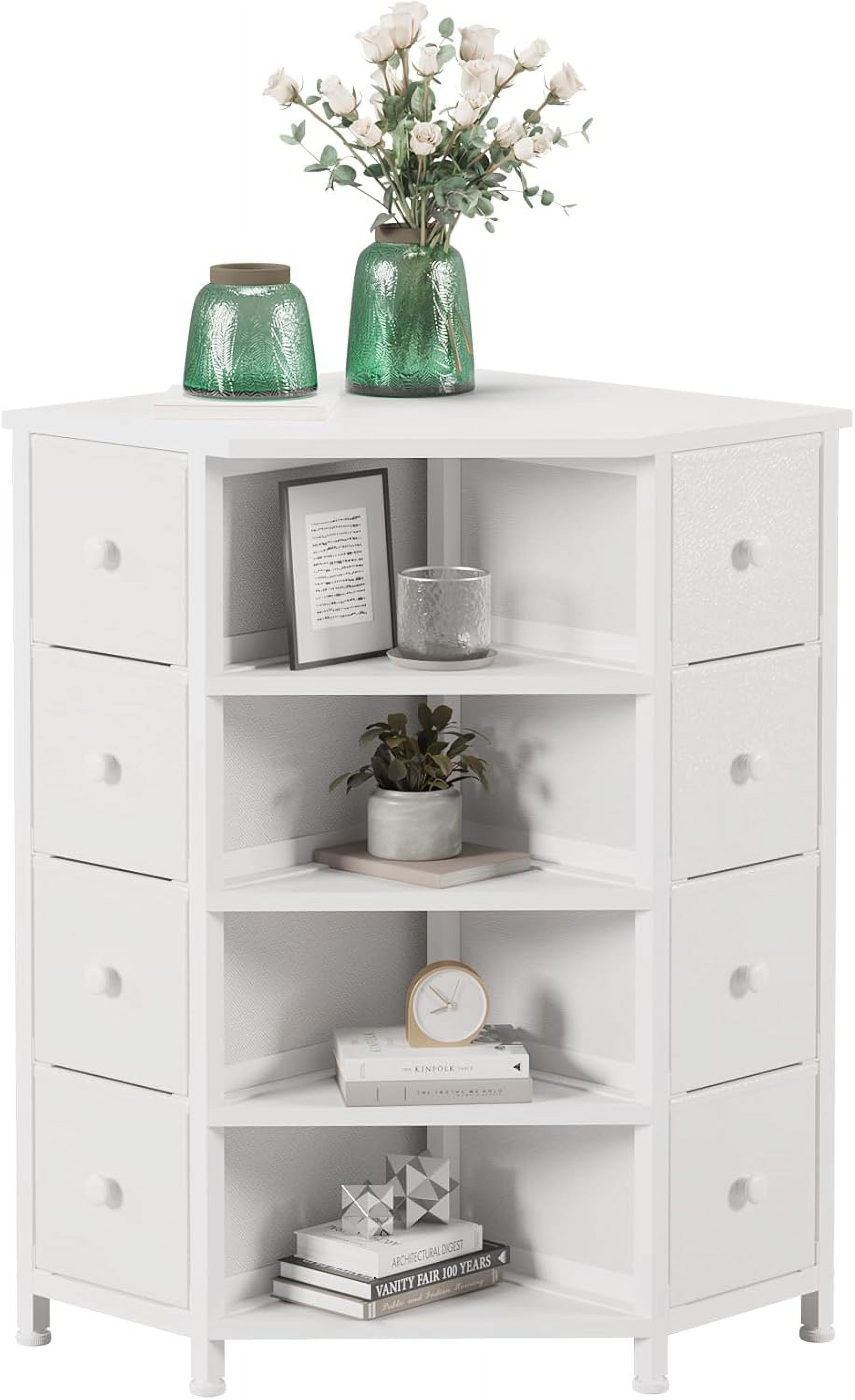 8 Drawers Corner Dresser with Storage Fabric and Open Shelves for Small ...