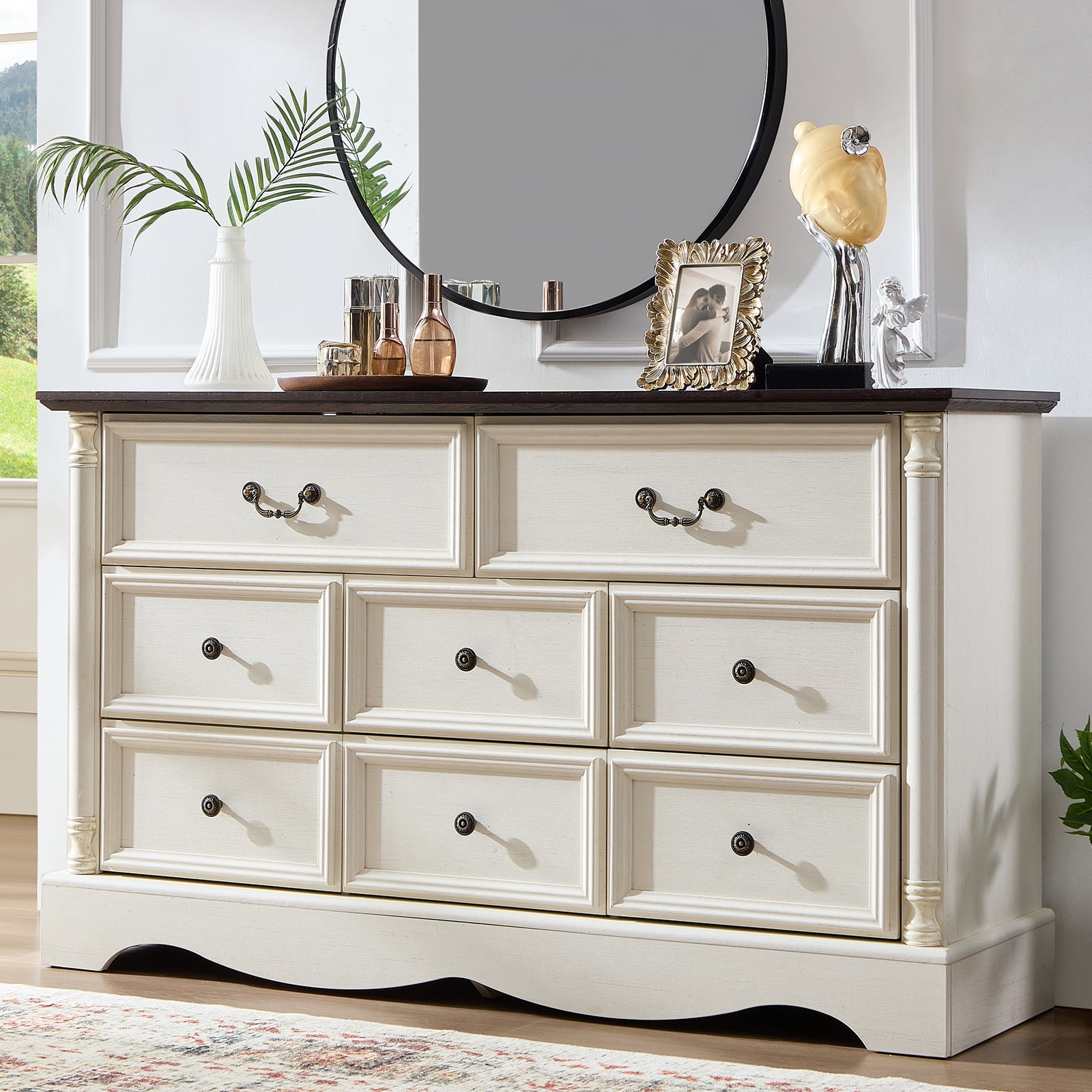 8 Drawers Dresser, 54" Wide Farmhouse Chest of Drawers with Charging ...