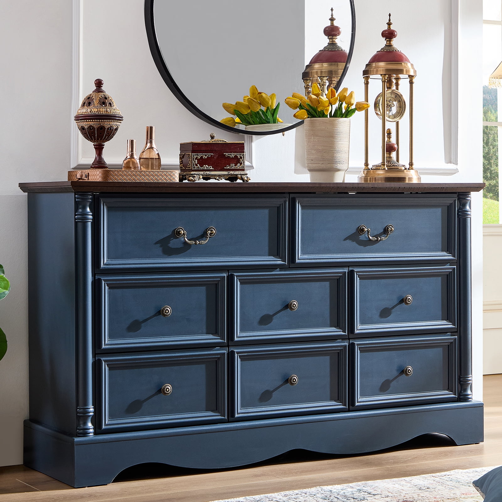 8 Drawers Dresser, 54" Wide Farmhouse Chest of Drawers with Charging ...