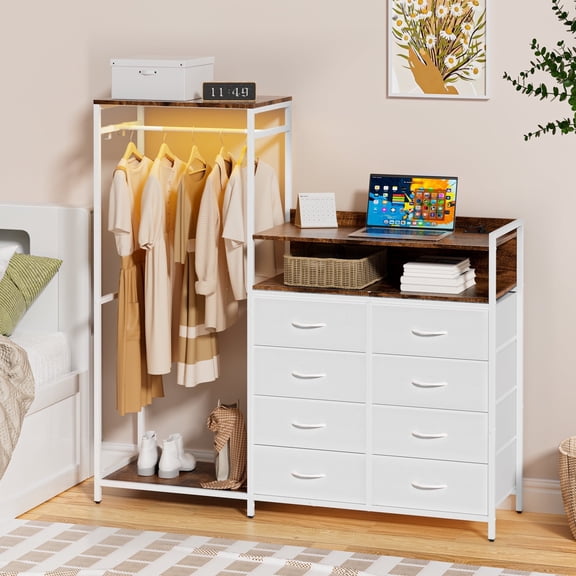 Gianna 6 Drawer Fabric Dresser for Bedroom with Hanging Rack, Storage ...