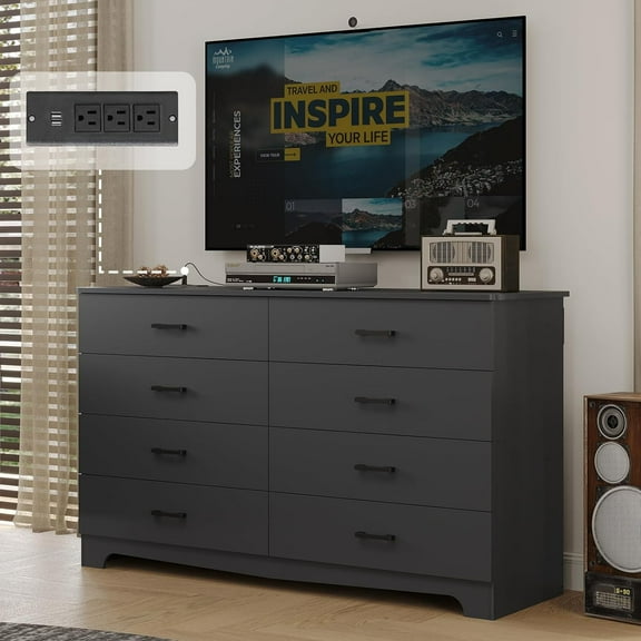 TrumanPick Black 8 Drawer Dresser for Bedroom, Modern Black Chest of ...