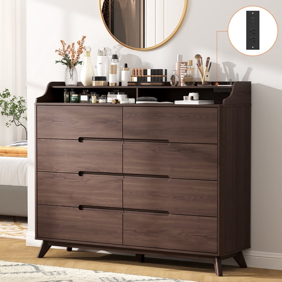 8 Drawers Large Dresser with Charging Station, Open Shelf Top for ...