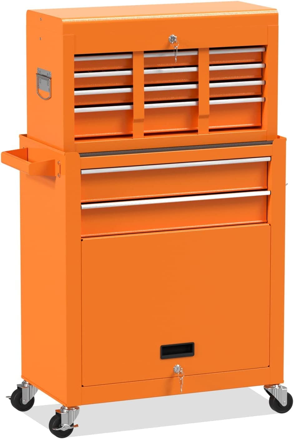 8-Drawers Rolling Tool Chest Tool Box with Wheels 2-in-1 Detachable Tool with Large Cabinet and ...
