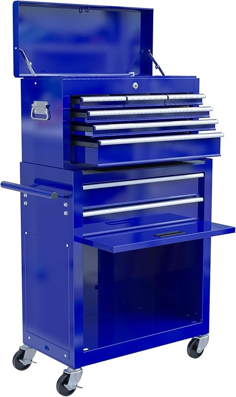 8 Drawers Rolling Tool Chest with Drawers, High acity Portable Rolling Tool Boxes with Wheels ...
