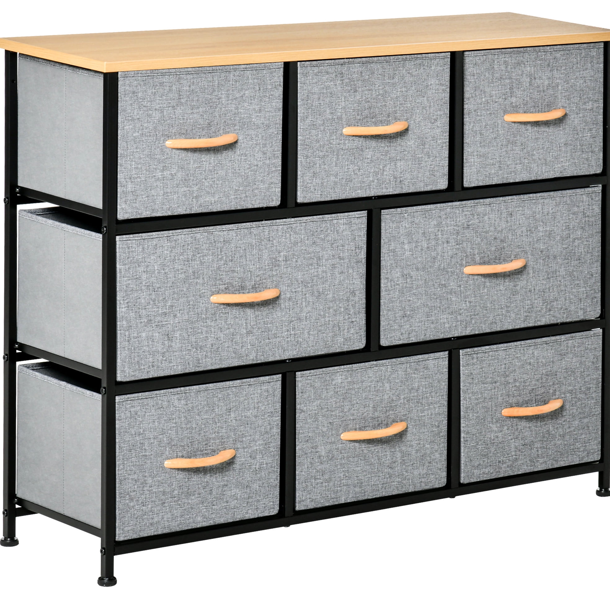 8 Dresser In Grey. 3 Fabric Chest For Orderliness. Solid & Secure ...