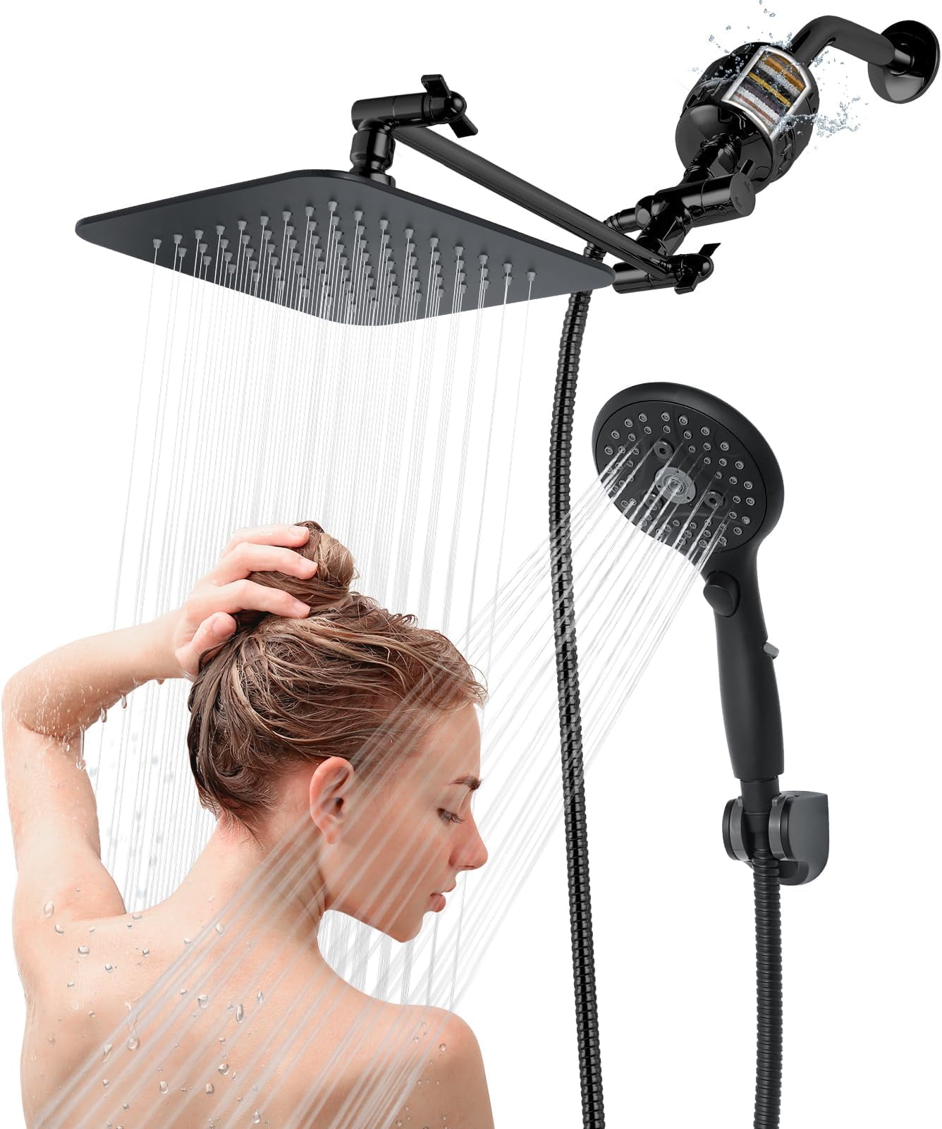 8'' Dual 20 Stage Filtered Shower with Handheld, 6 Settings Handheld ...