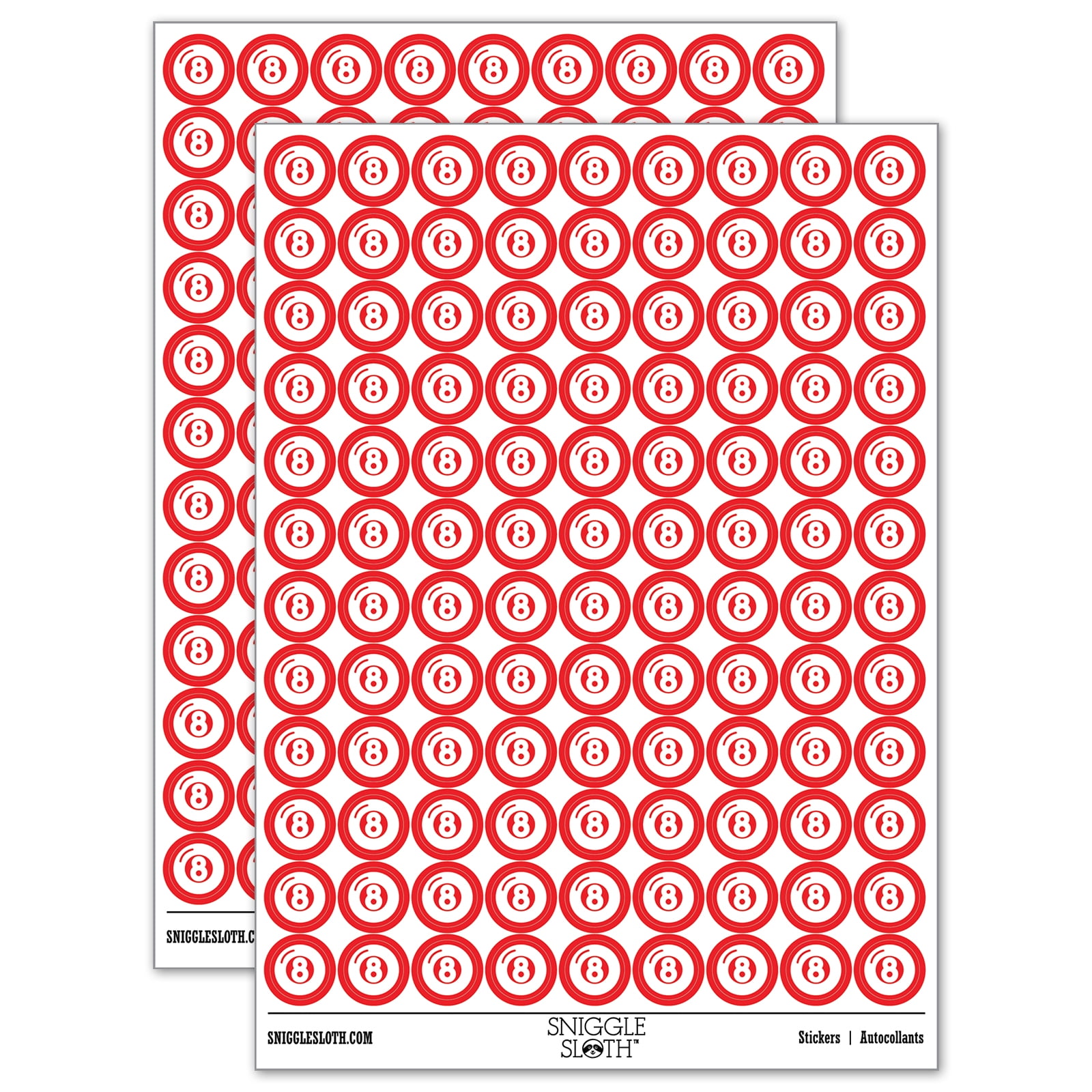 8 Eight Ball Billiards Pool 200+ Round Stickers - Red - Gloss Finish ...