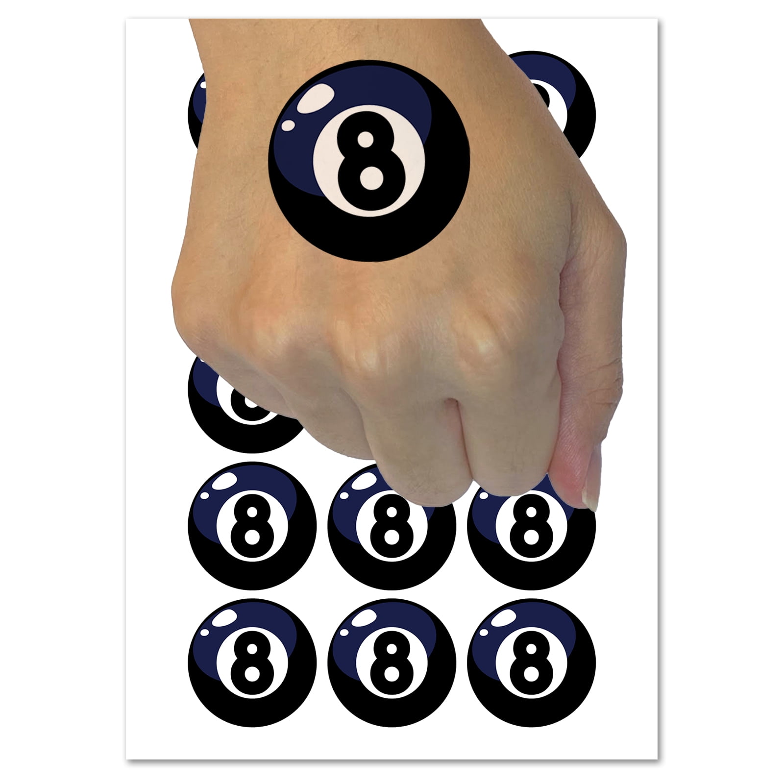 8 Eight Ball Billiards Pool Water Resistant Temporary Tattoo Set Fake ...