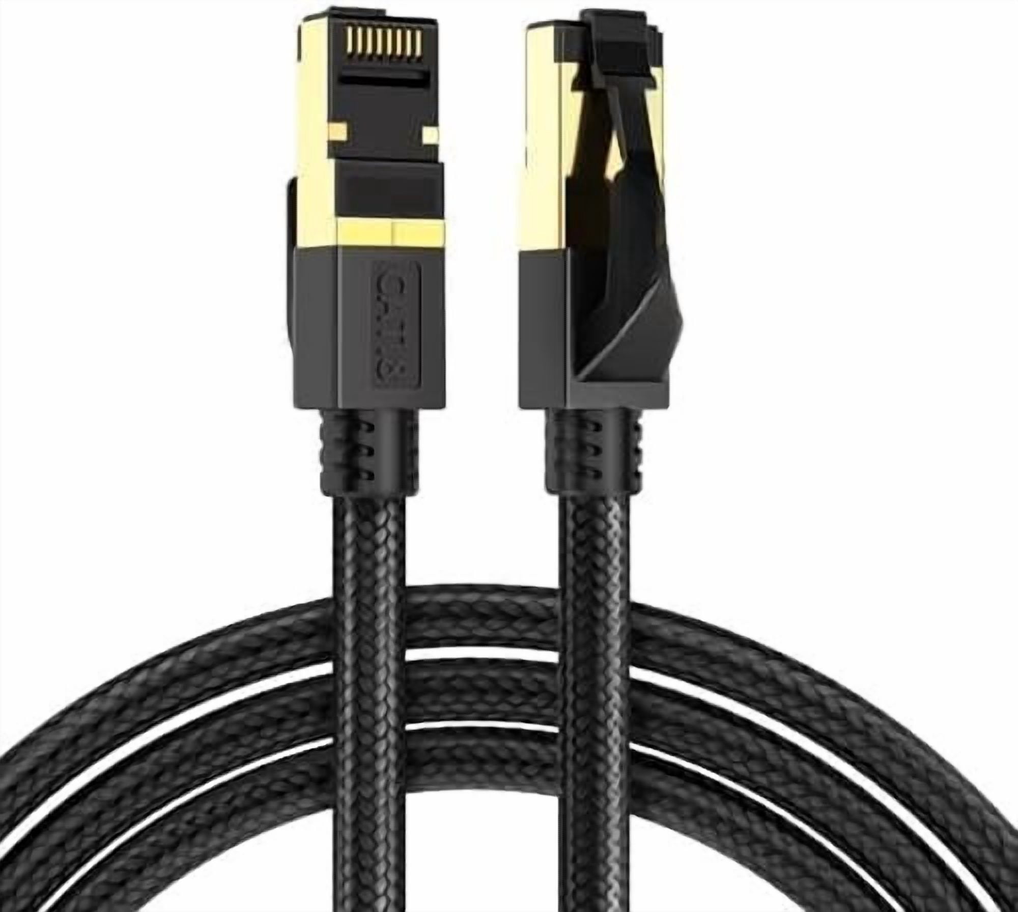 8 Ethernet 16FT, Nylon Braided Network LAN Patch Cord 2000Mhz Cat8 RJ45 ...