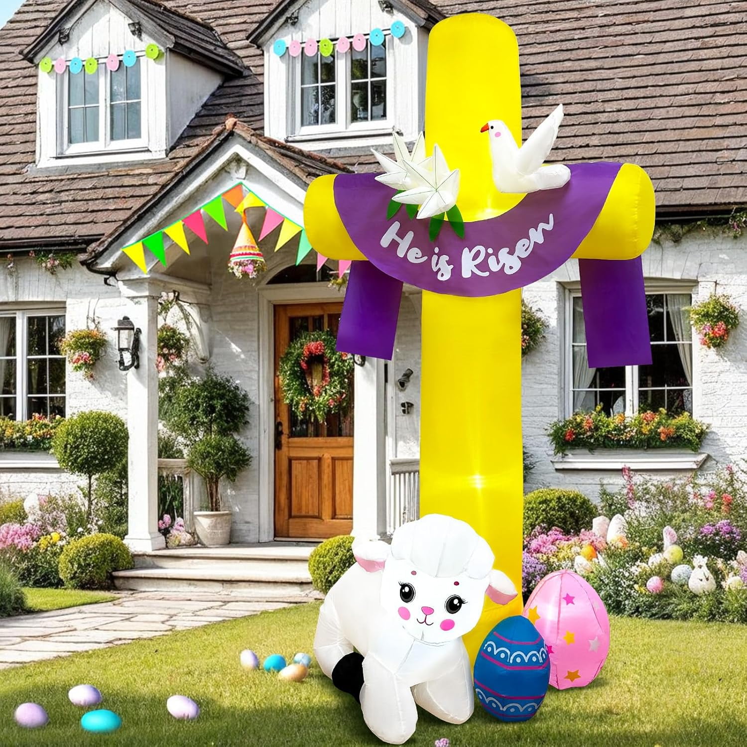 8 FT Easter Inflatables Outdoor Decorations, He is Risen Cross Easter ...