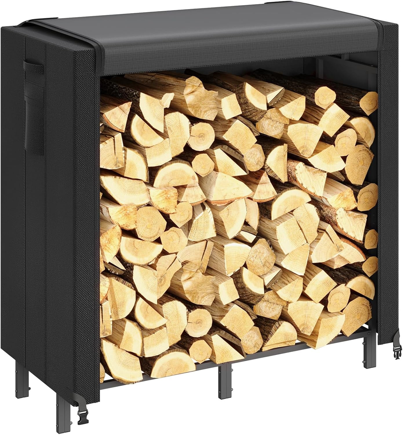 8 FT Firewood Rack with Waterproof Cover, Heavy Duty Wood Rack for ...