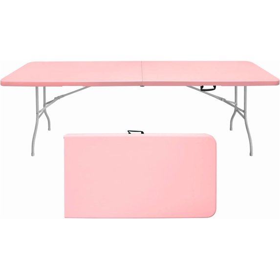 8 FT Folding Table with Carry Handle, Portable Fold-in-Half Plastic ...
