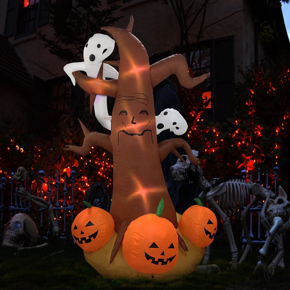8 FT Halloween Inflatable Tree with Ghost, Pumpkin, Tombstone, LEDs ...