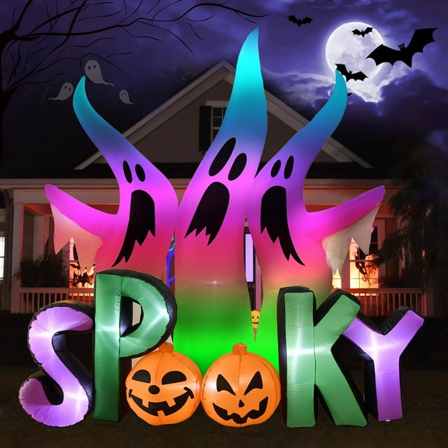 8 FT Halloween Inflatables Outdoor Yard Decorations, Spooky Light-Up ...
