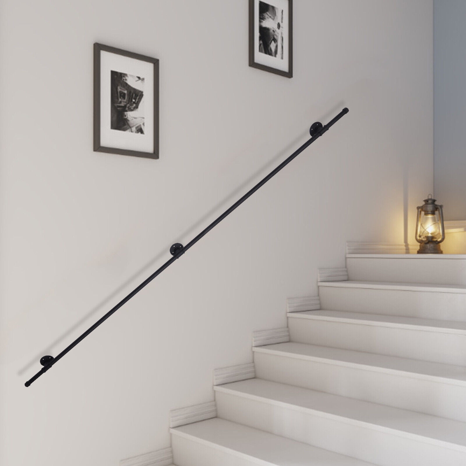 8 FT Iron Handrail for Steps Stair Railing Hand Rail Kit Black Outdoor ...
