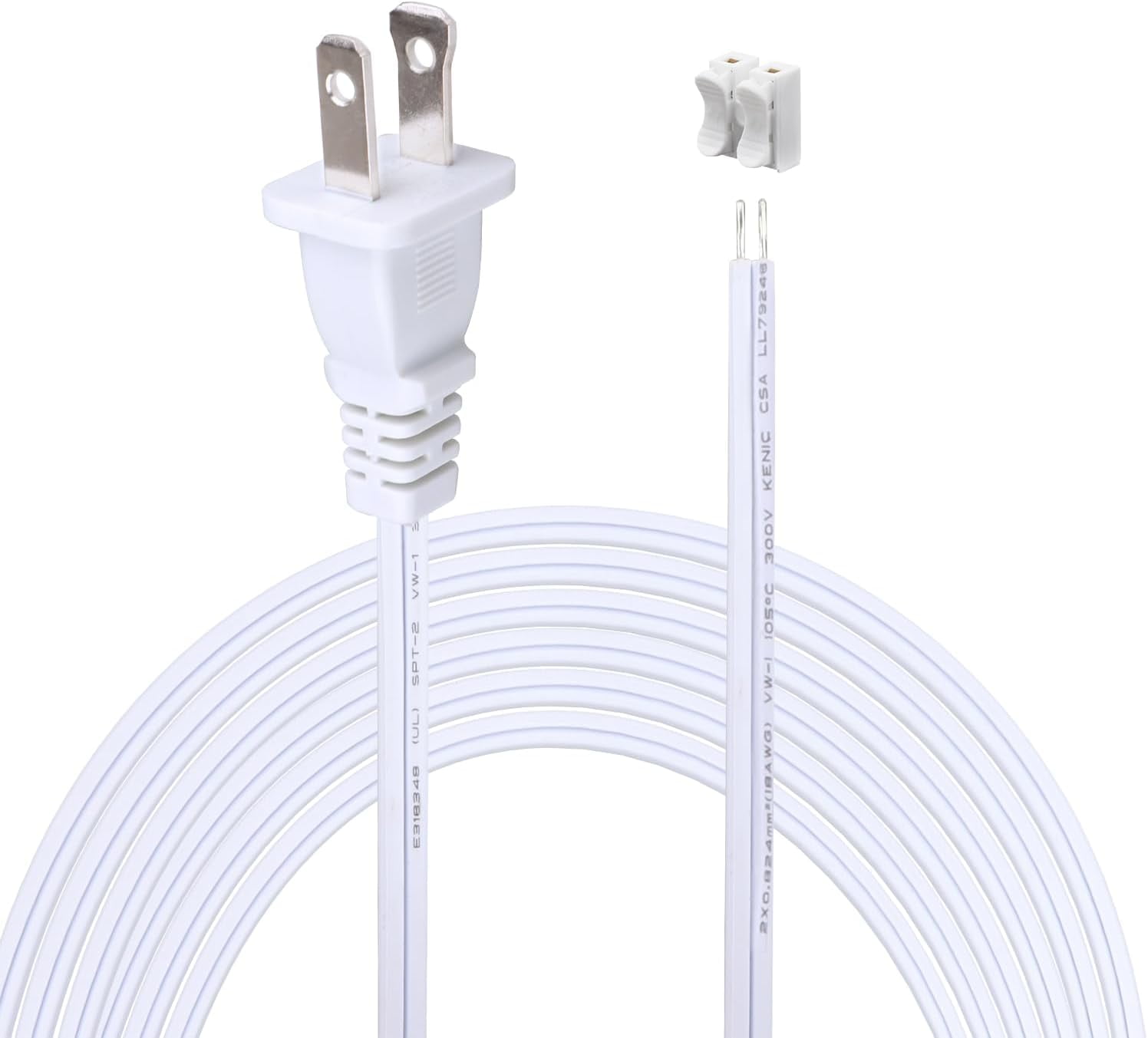 8 FT Lamp Cord with Plug, Replacement Lamp Wire with Plug, White SPT-2 ...