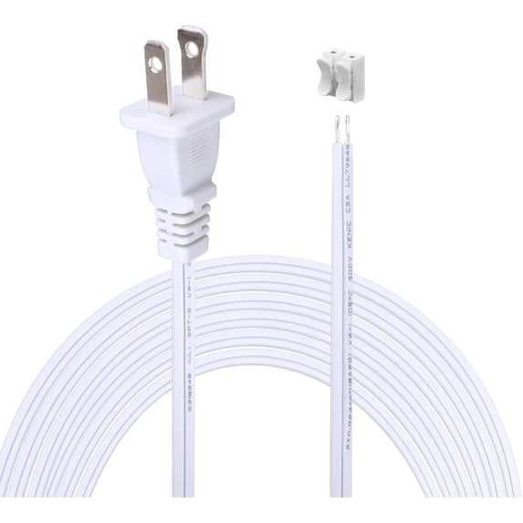 8 FT Lamp Cord with Plug, Replacement Lamp Wire with Plug, White SPT-2 ...