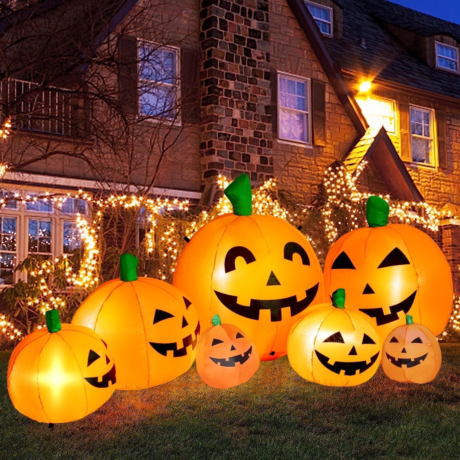 8 FT Halloween Outdoor Blow Up Pumpkin Stack with LED Lights for Lawn ...