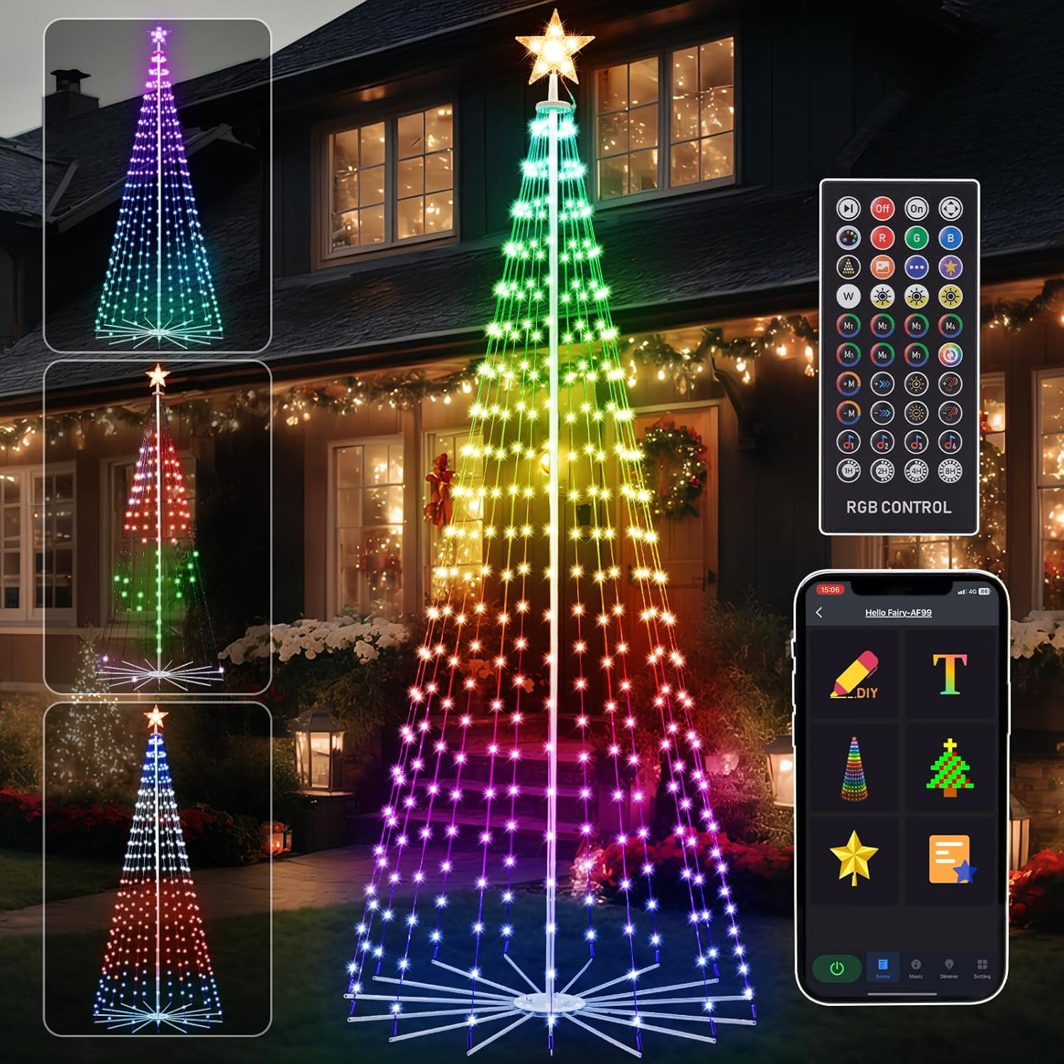 8 FT Outdoor Christmas Tree,Smart APP Remote Control RGB Color Changing ...