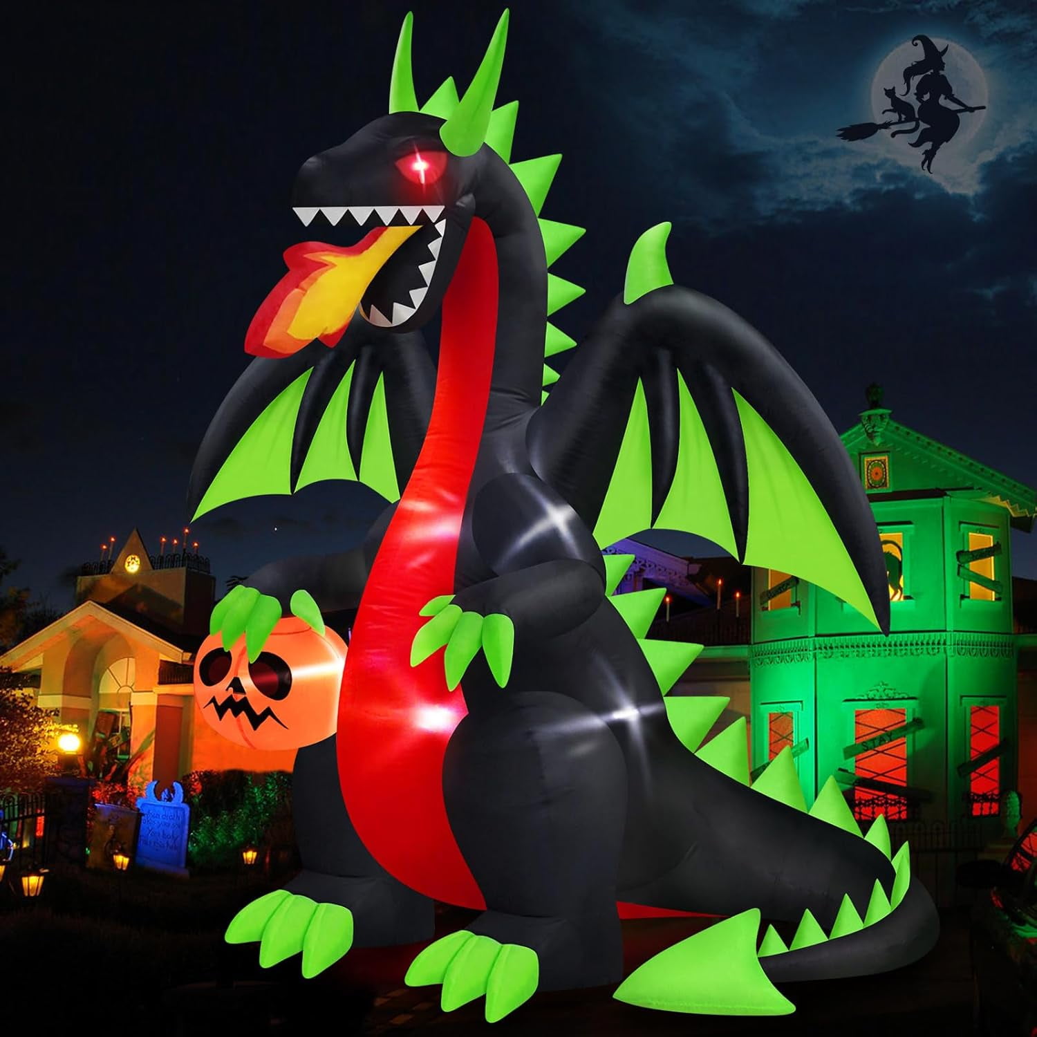 8 FT Outdoor Halloween Inflatables Fire-Breathing Dragon with Flashing ...