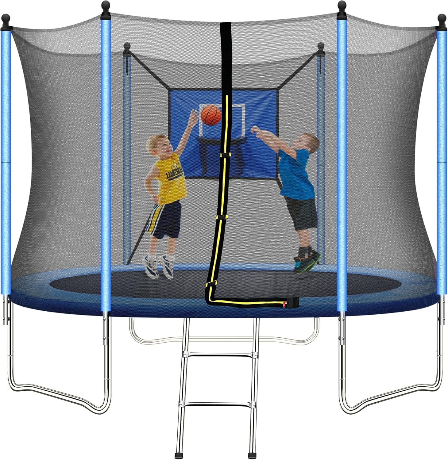 8 FT Outdoor Trampoline, Fitness Trampoline with Basketball Hoop, 2 ...