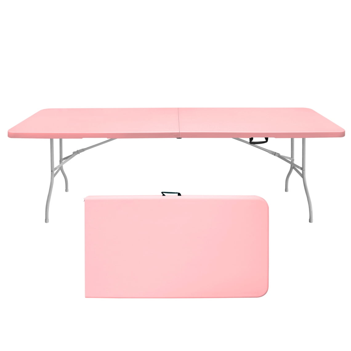8 FT Portable Plastic Folding Table, Heavy Duty Fold-in-Half Picnic ...