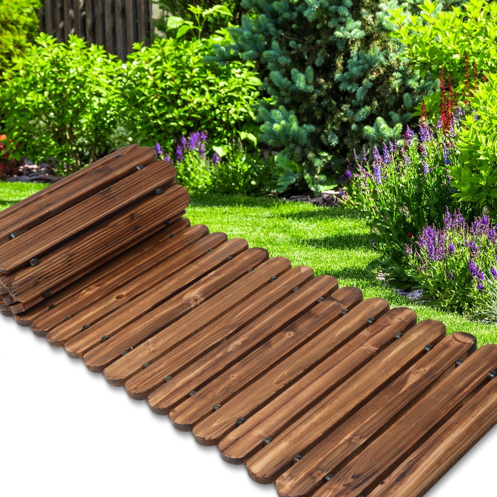 8 FT Roll Out Garden Pathway Straight - Non-Slip Wooden Walkway with ...