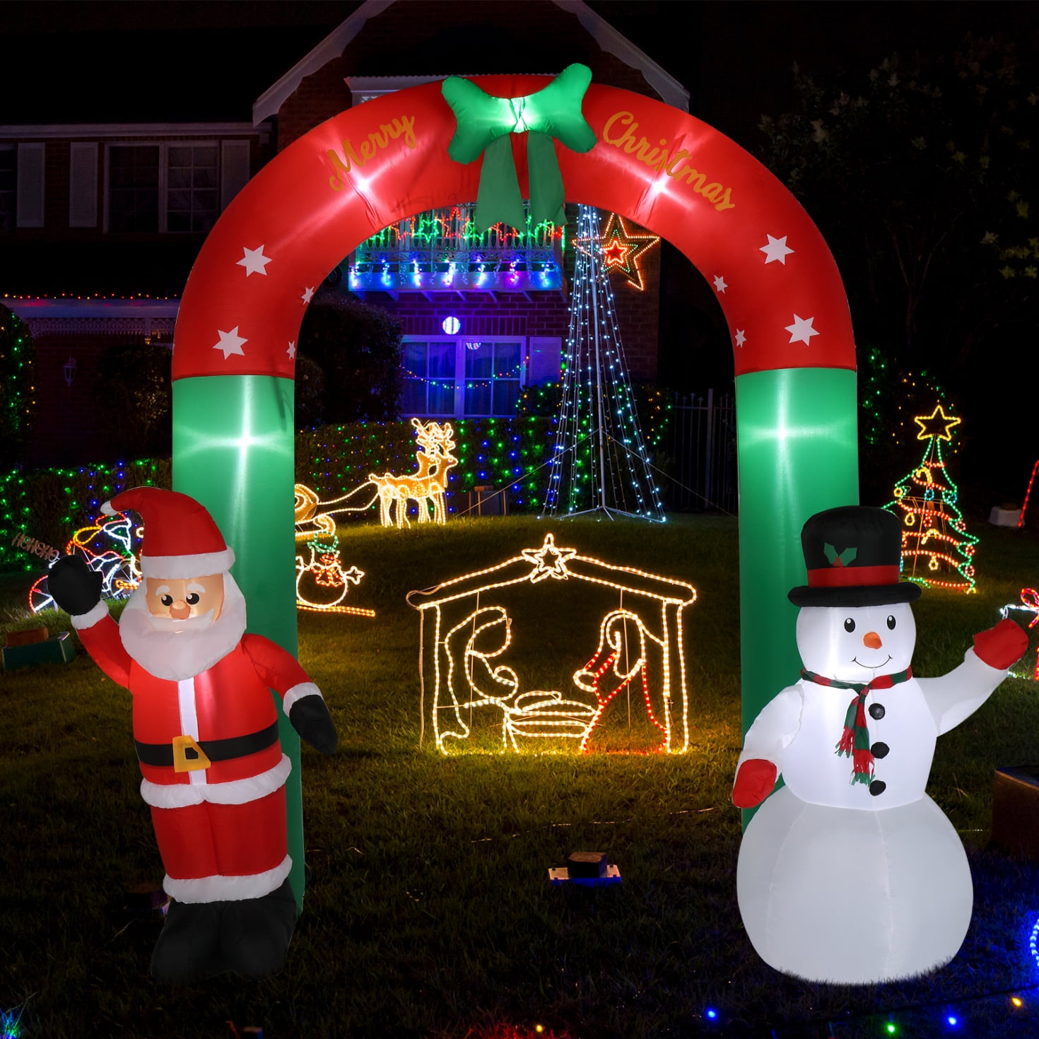 8 FT Santa Snowman Arch Decoration, Christmas Inflatables Blow Up Yard ...
