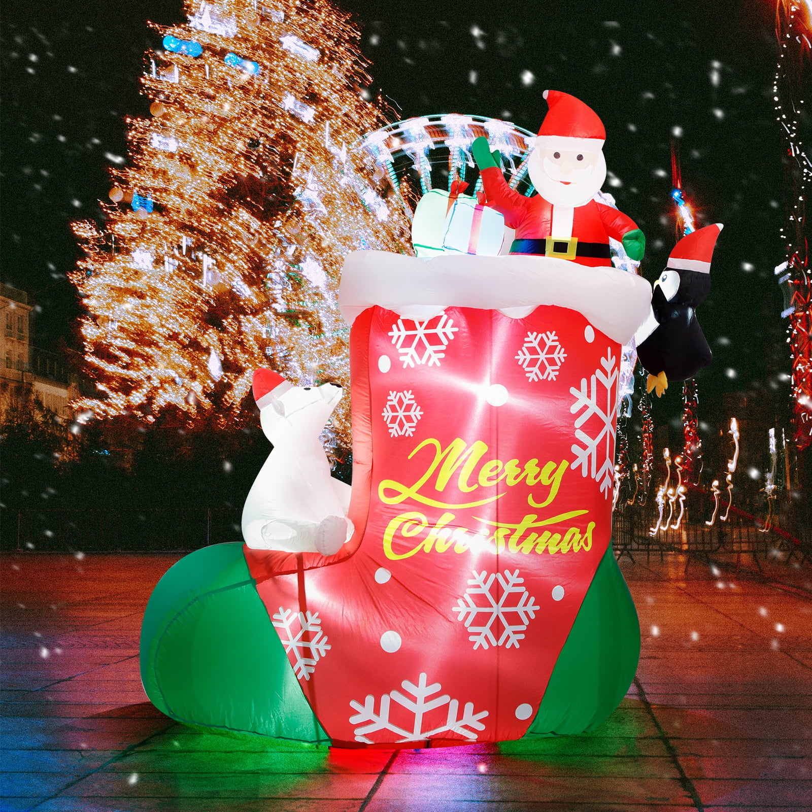8 FT Tall Christmas Inflatable Santa in the Stocking & Bear Holiday ...