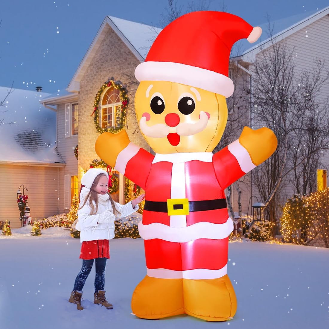 8 FT Tall Christmas Inflatable Yard Decorations Blow Up Christmas Gingerbread Man Inflatable ...